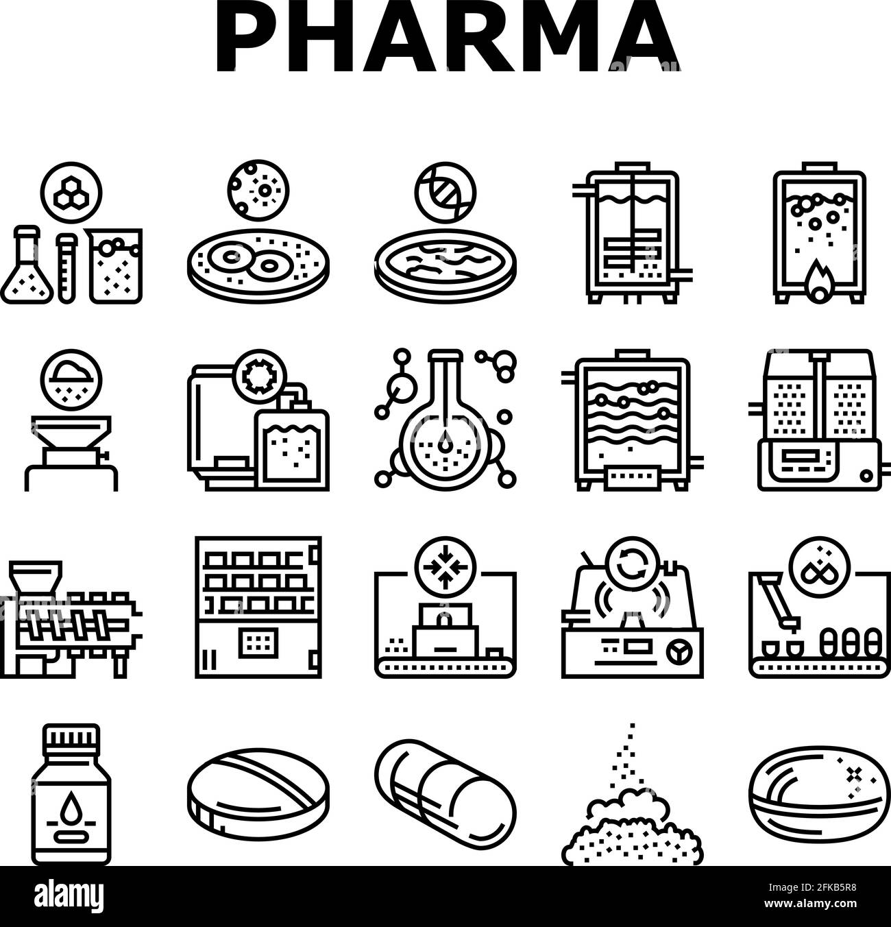 Pharmaceutical Production Factory Icons Set Vector Stock Vector Image ...