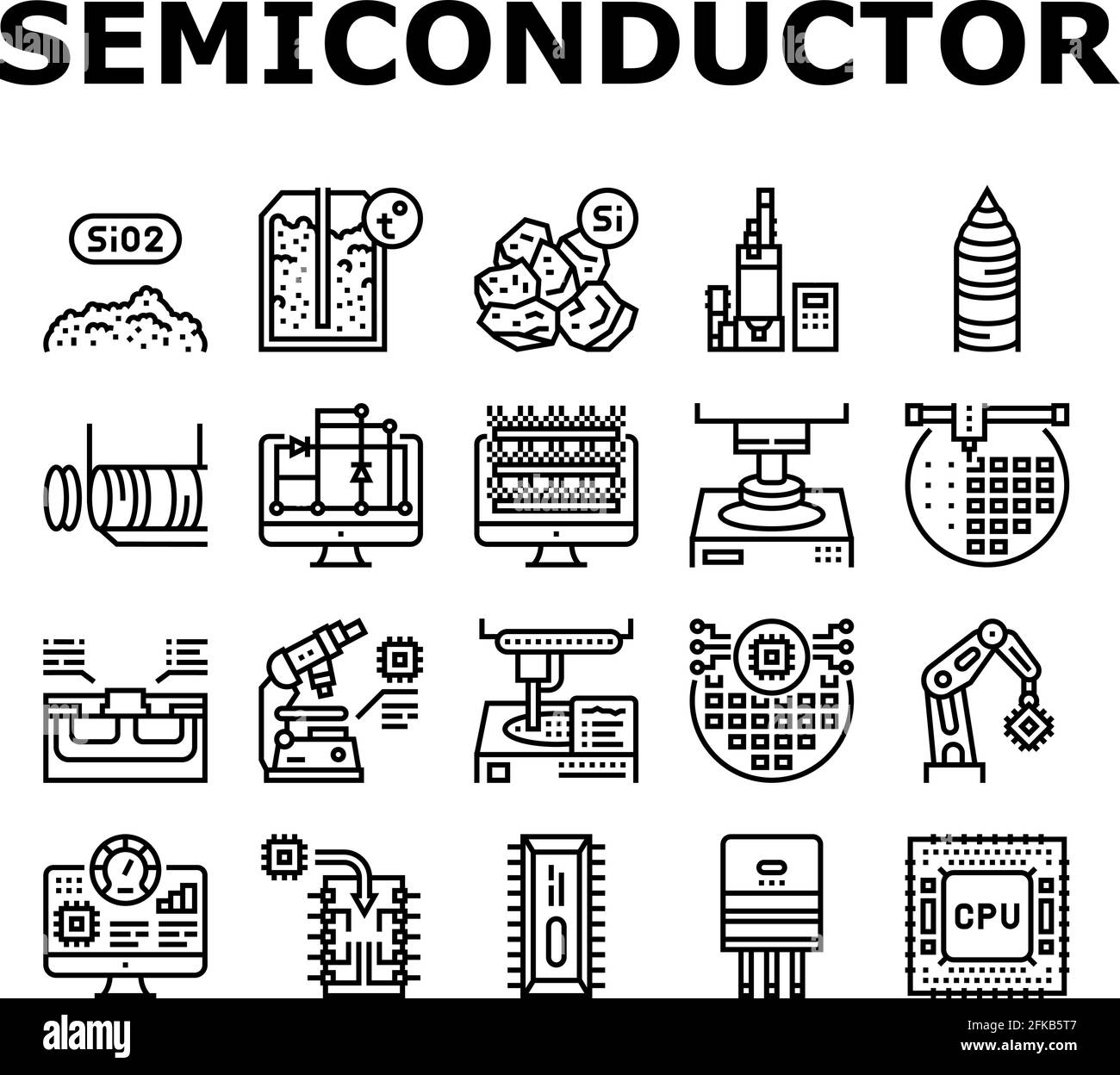 Semiconductor Manufacturing Plant Icons Set Vector Stock Vector Image ...