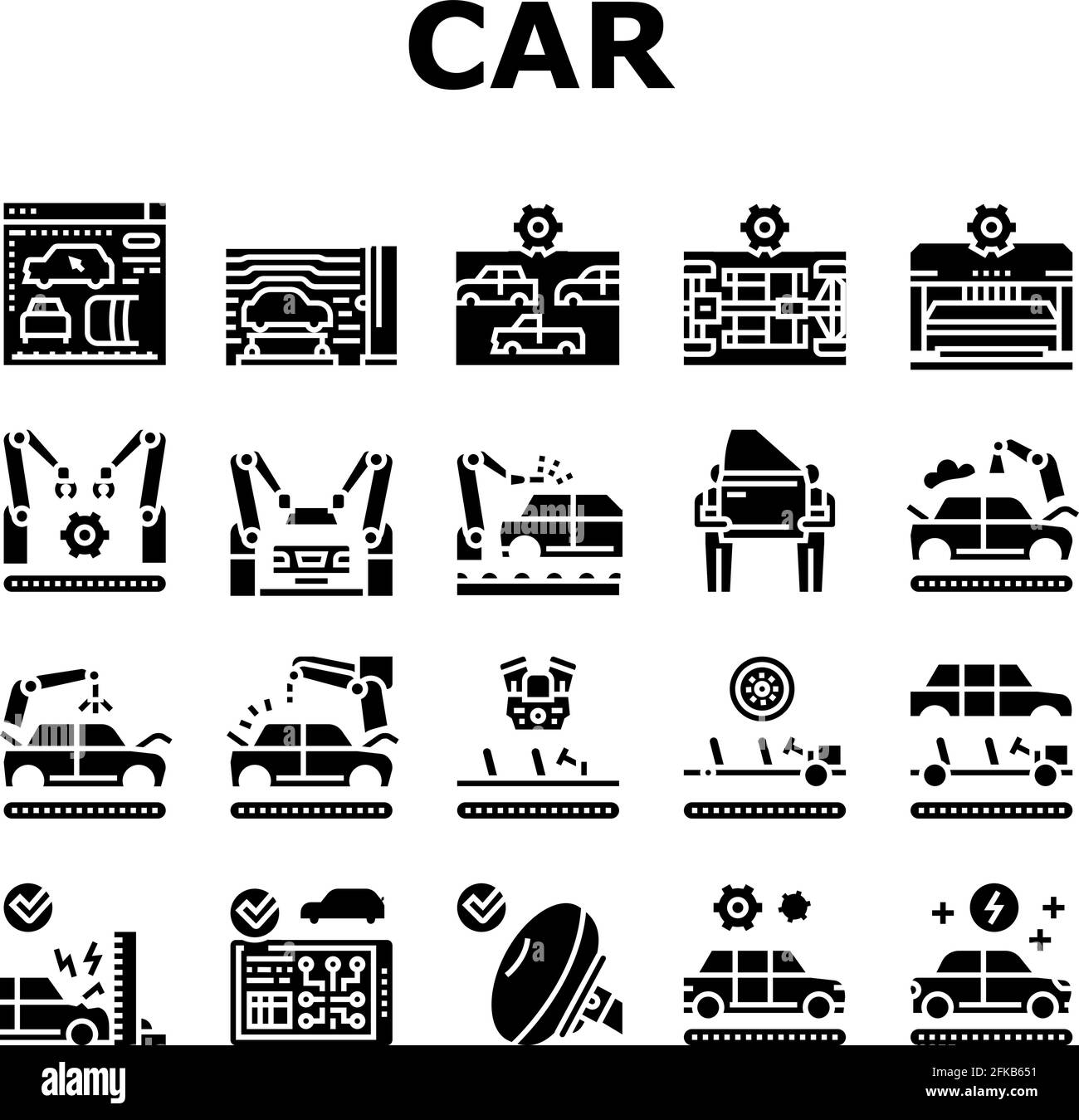 Car Factory Production Collection Icons Set Vector Stock Vector Image ...