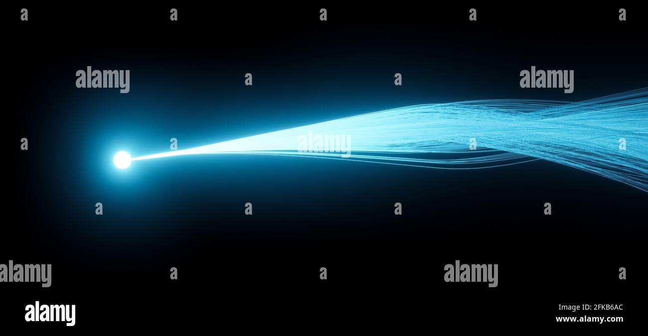 Abstract 3D illustration of glowing comet like object or sphere with ...