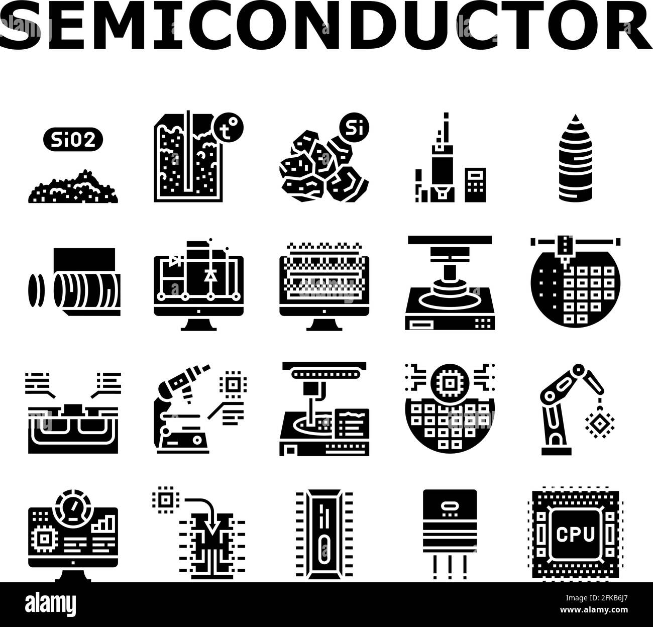 Semiconductor Manufacturing Plant Icons Set Vector Stock Vector Image ...