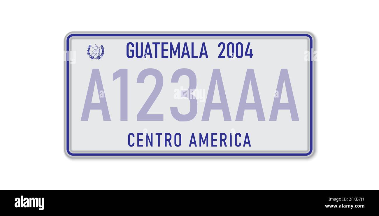 Car number plate . Vehicle registration license of Guatemala. American ...