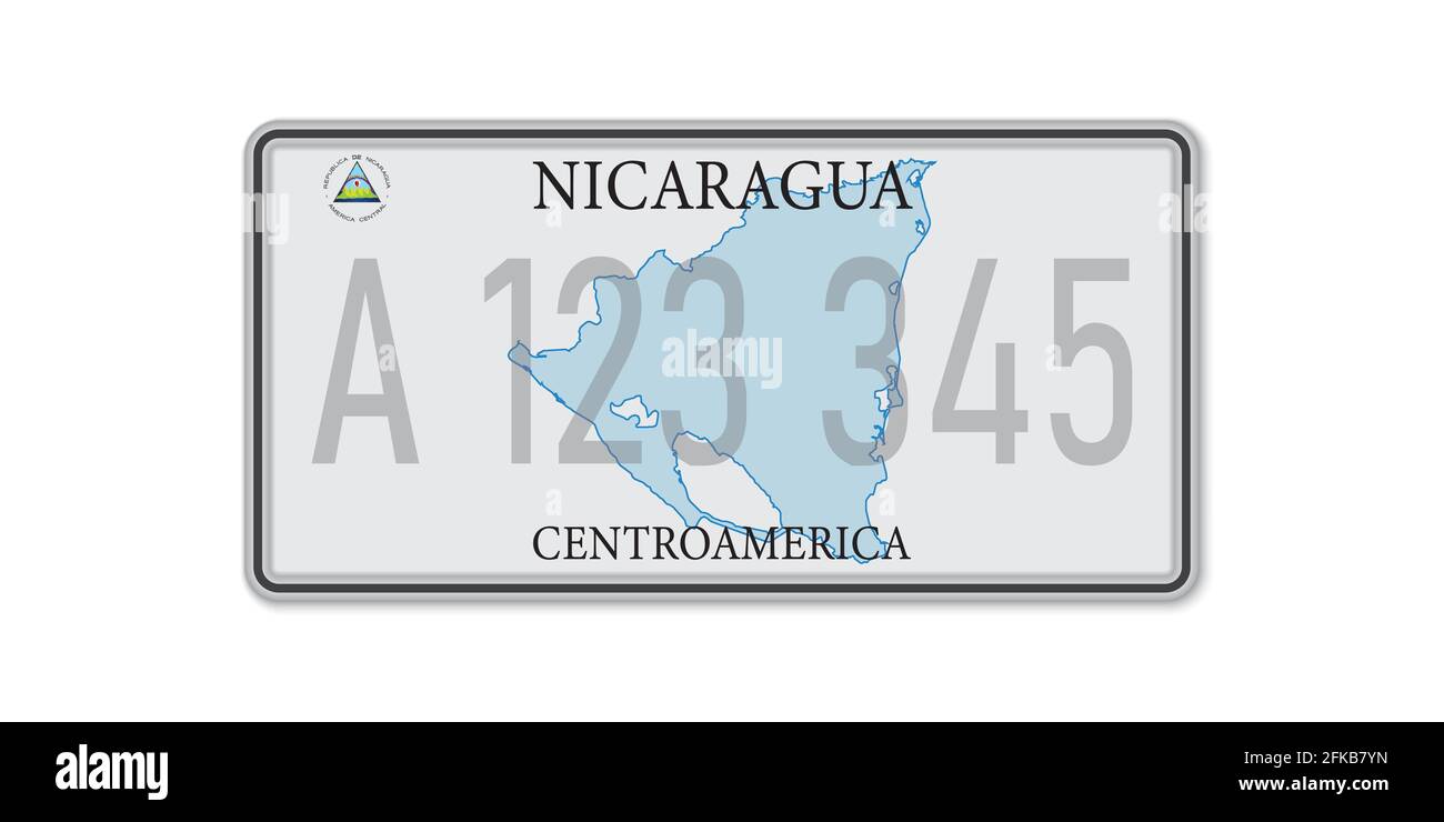 Car number plate . Vehicle registration license of Nicaragua. American ...