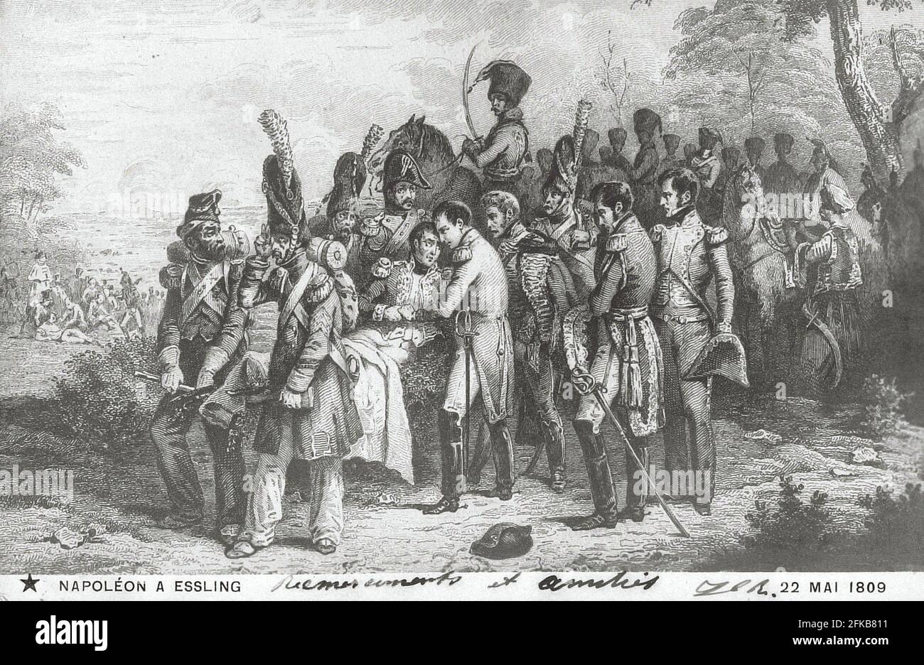 Napoleon I beside injured Marshal Lannes. Battle of Essling. 22nd May ...