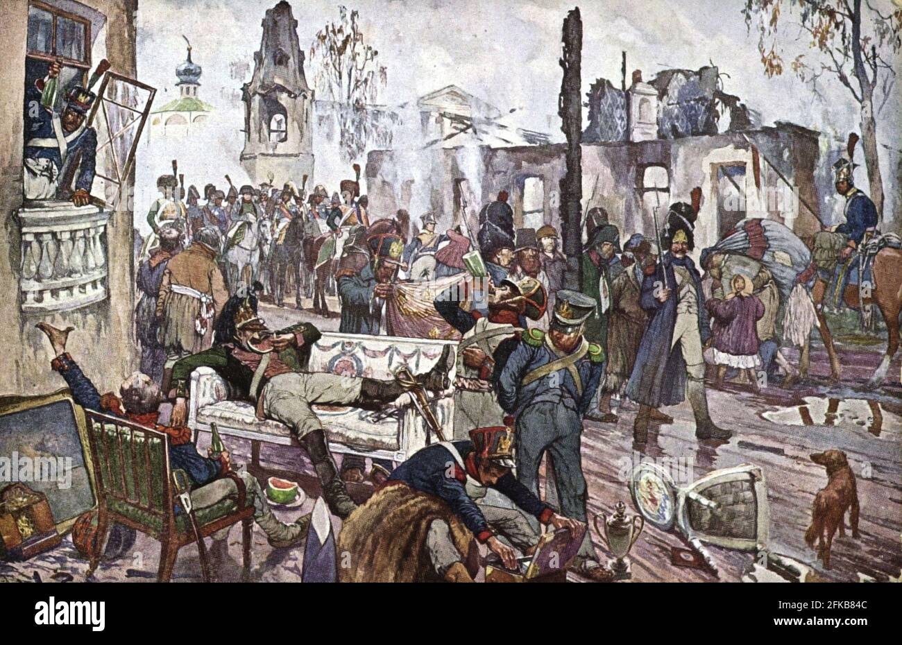 Russia Campaign: Capture of Moscow. French soldiers in the streets of ...