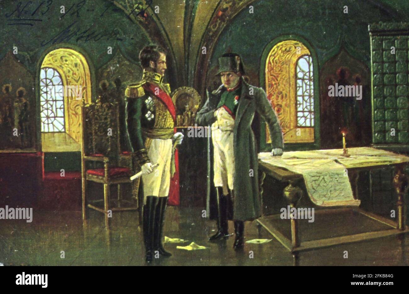 Napoleon I: Russia Campaign. Capture of Moscow. Napoleon studying maps ...