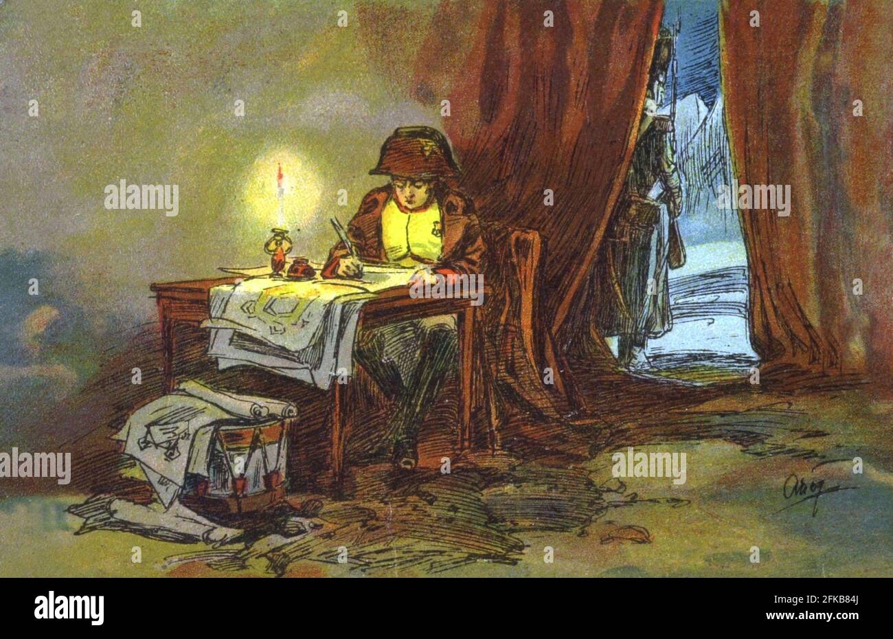 Napoleon I: Russia Campaign. Capture of Moscow: Napoleon writing in a ...