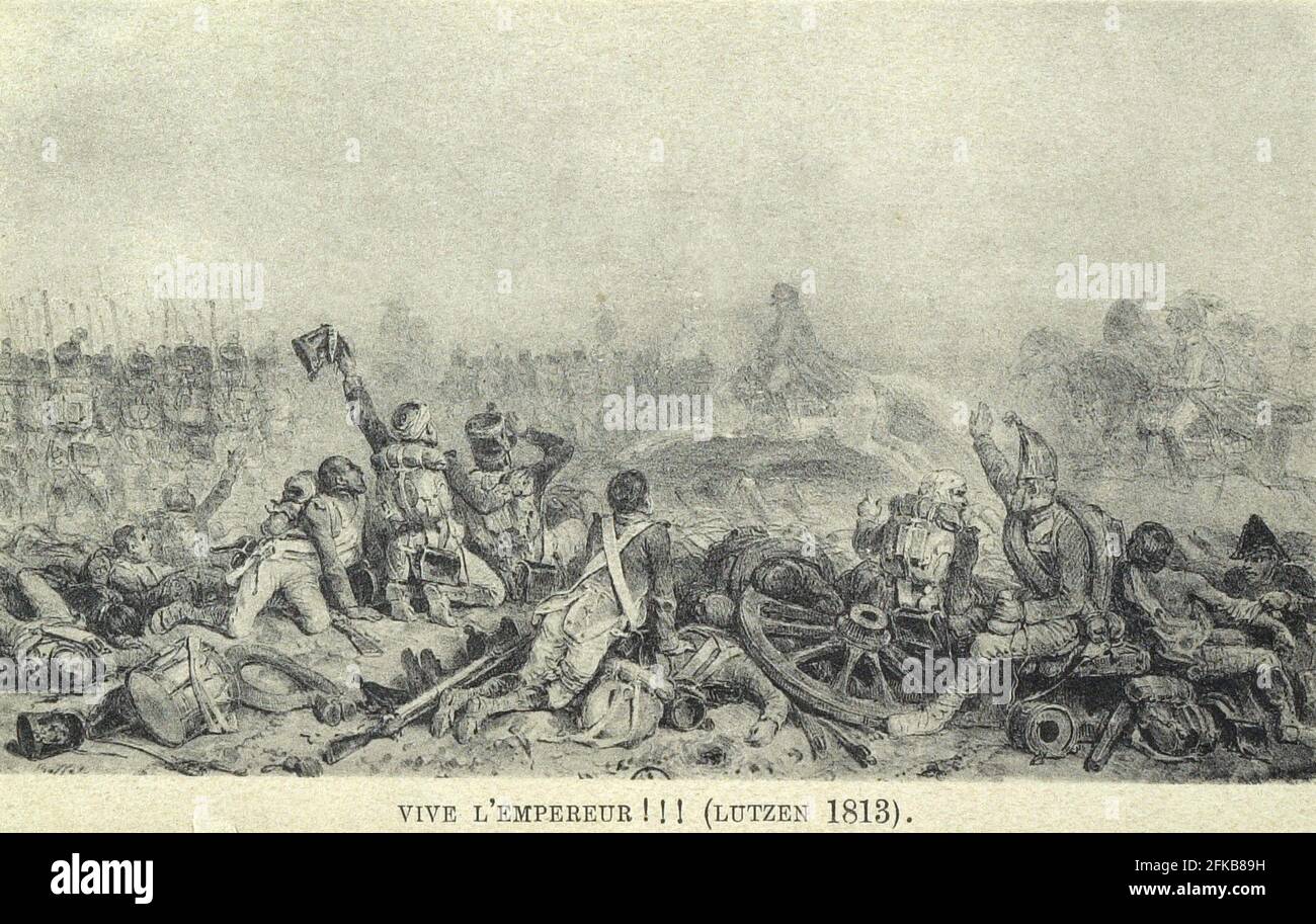 Battle of Lützen: Napoleon I being saluted by his soldiers. Saxony ...