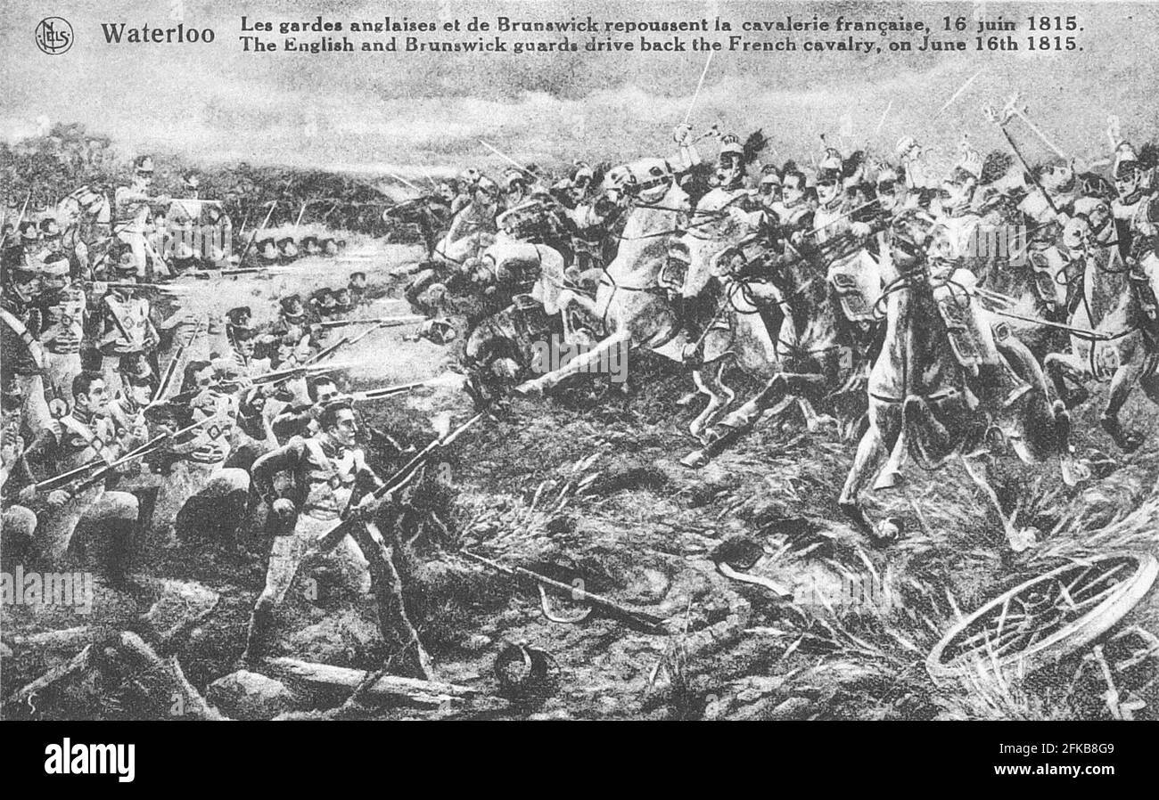 Battle of Waterloo: Guards from England and Brunswick repelling the ...