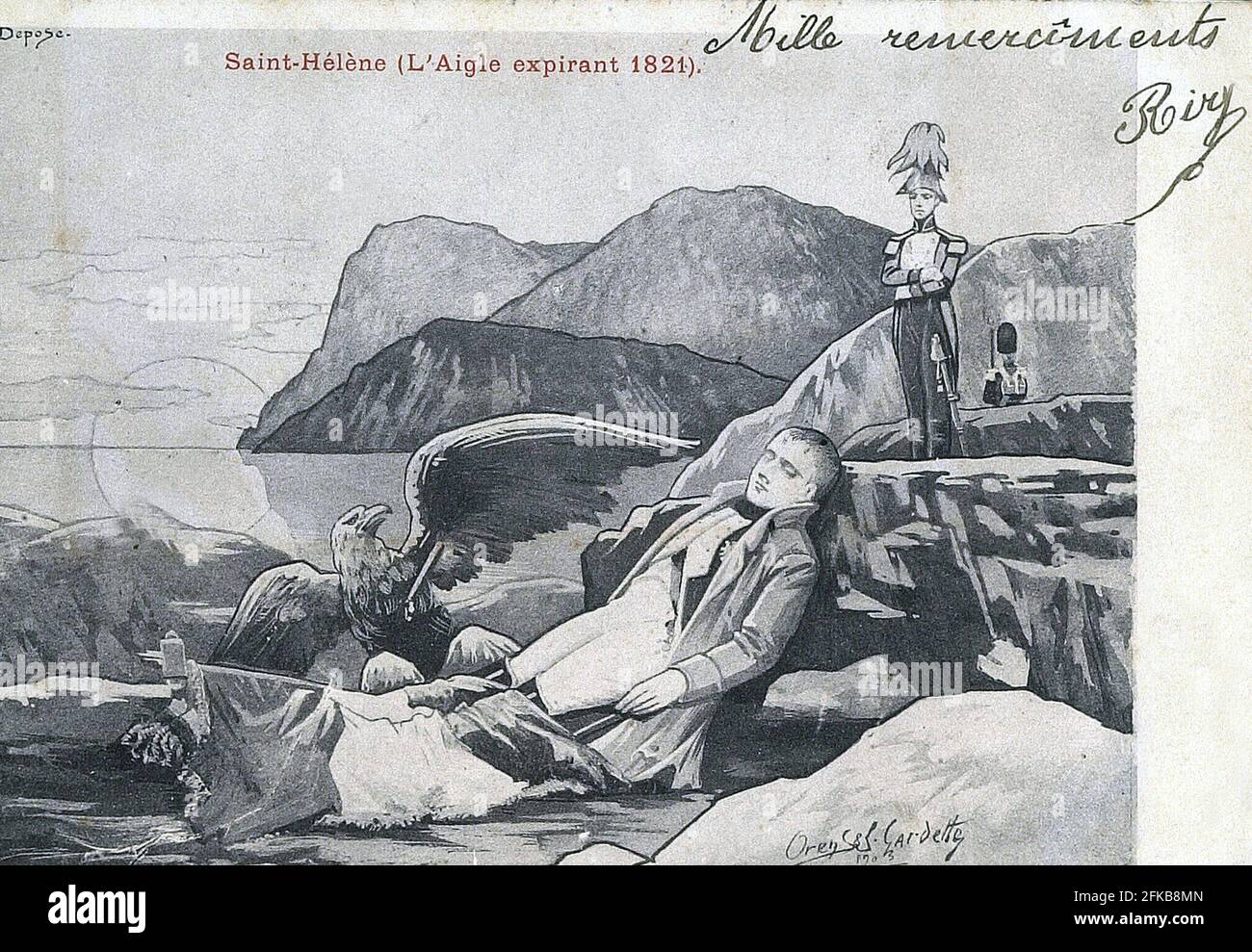 The Death of Napoleon I in Saint-Helena. Allegory depicting aa dying ...