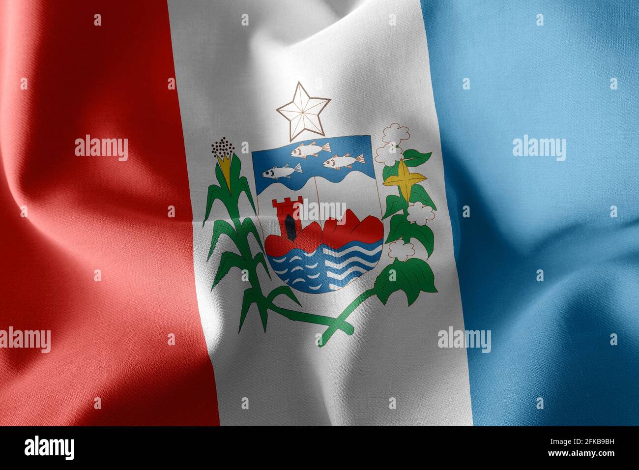 3D illustration flag of Alagoas is a state of Brazil. Waving on the ...