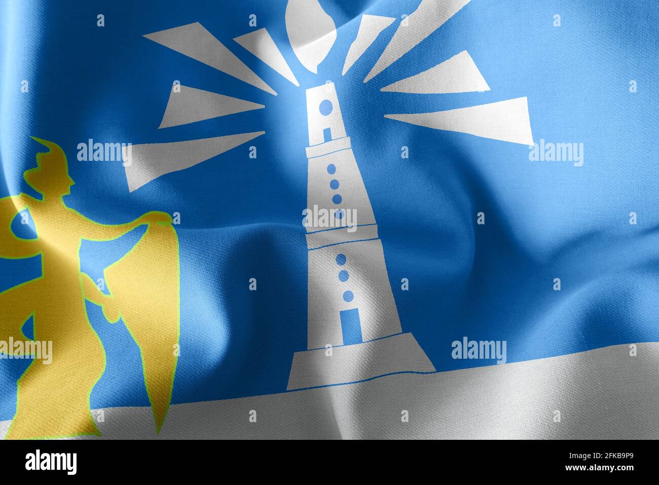 3D illustration flag of Alexandria is a region of Egypt. Waving on the ...