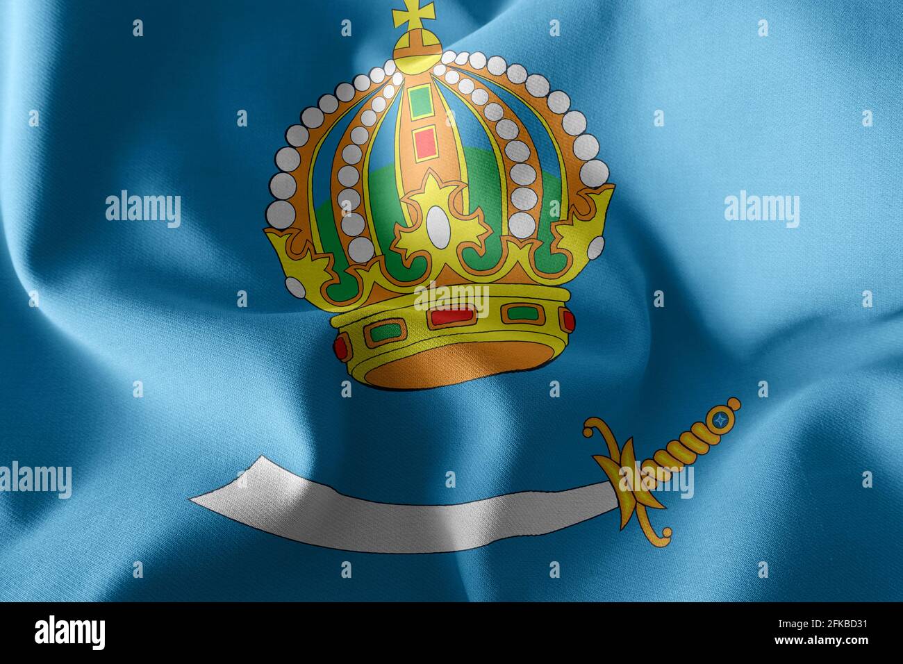 3D illustration flag of Astrakhan Oblast is a region of Russia. Waving ...