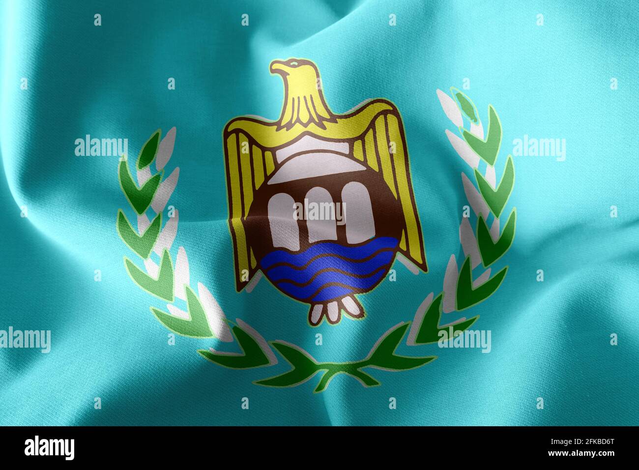 3D illustration flag of Asyut is a region of Egypt. Waving on the wind ...