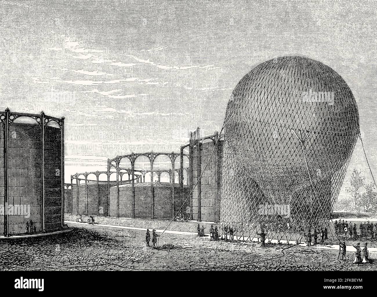 Departure of a gas balloon from the La Villette gas plant, Paris ...