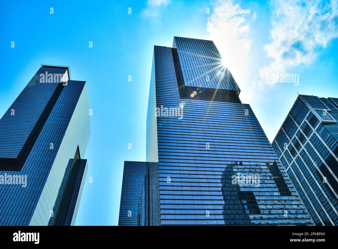 Looking up perspective, Seoul City, KOREA, View of modern business ...