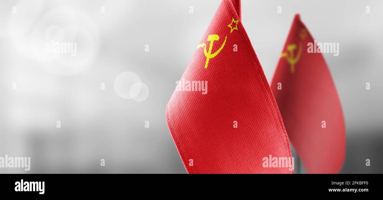 Small national flags of the USSR on a light blurry background Stock ...