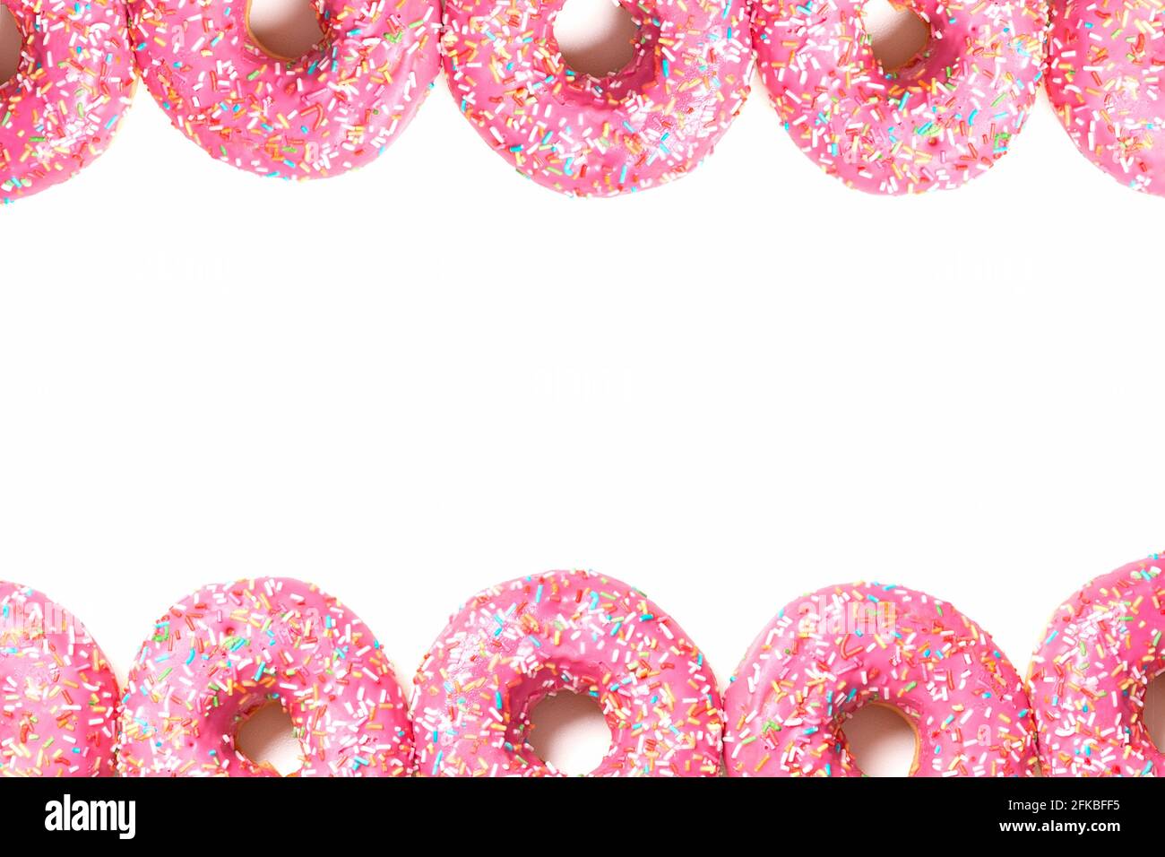 Top and bottom donuts border. Top view of yummy fresh homemade ...