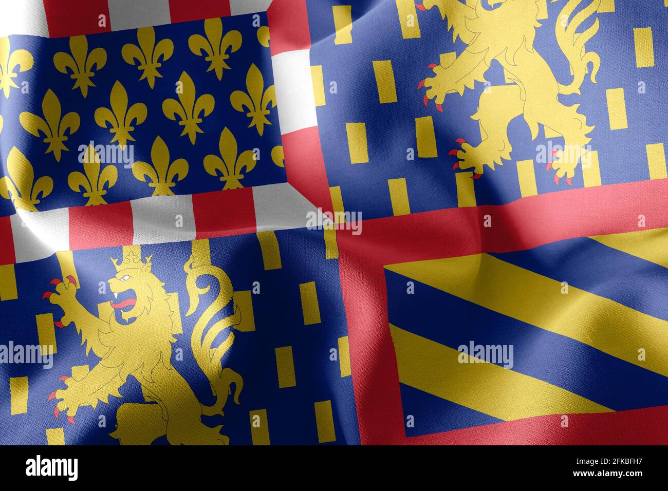 3D illustration flag of Bourgogne-Franche-Comte is a region of France ...