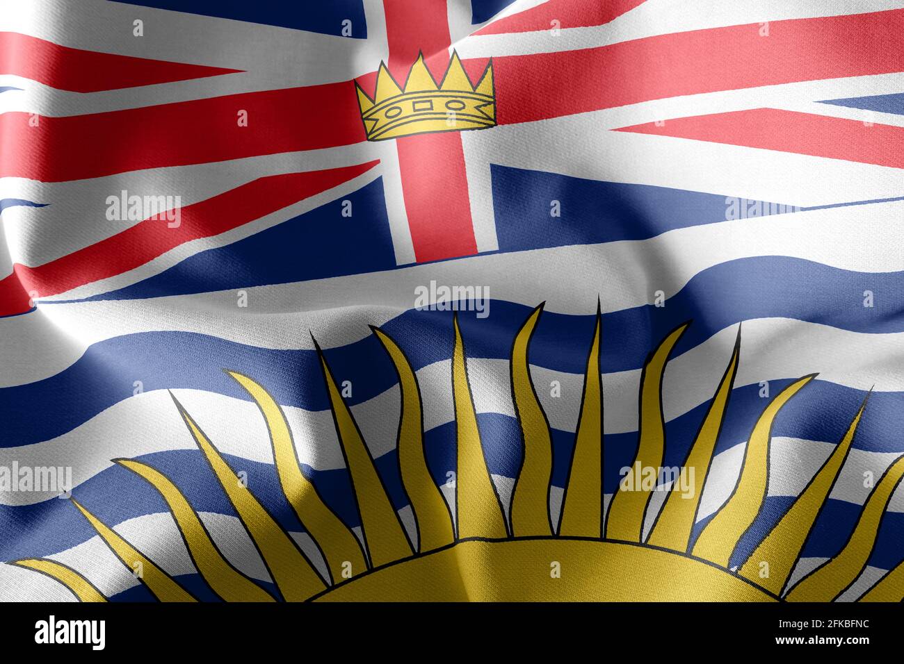 3D illustration flag of British Columbia is a region of Canada. Waving ...
