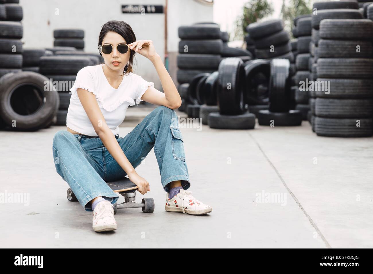 Asian young teen, modern teenager girl, gen z hipster women with ...