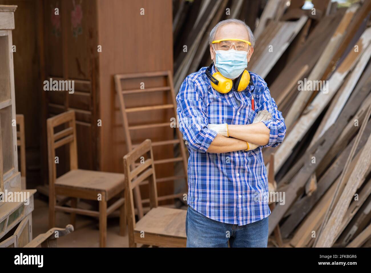 Portrait of elder wood worker hobby for good retirement, Asian male ...