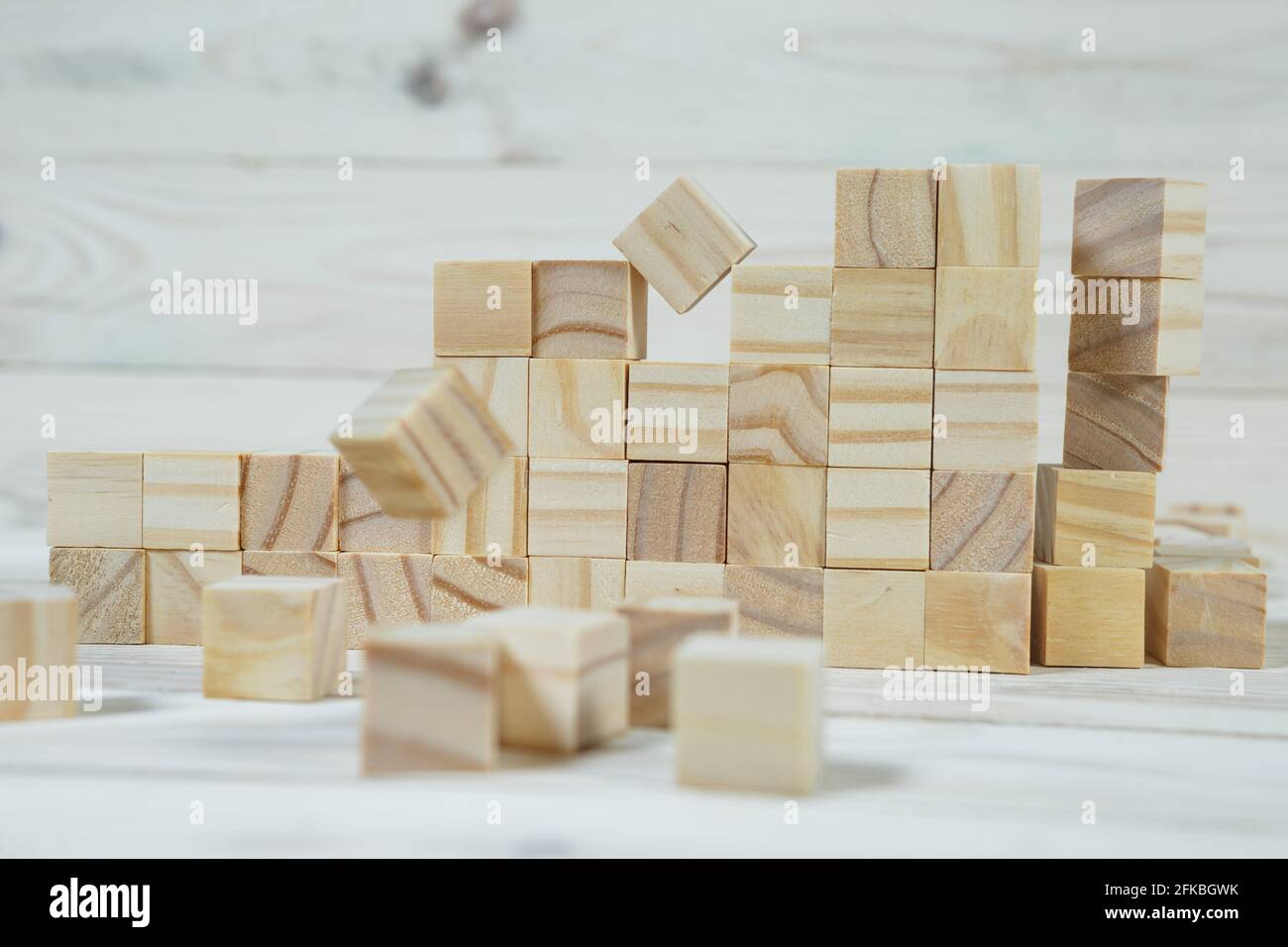 Business concept - Abstract geometric real floating wooden cube float ...