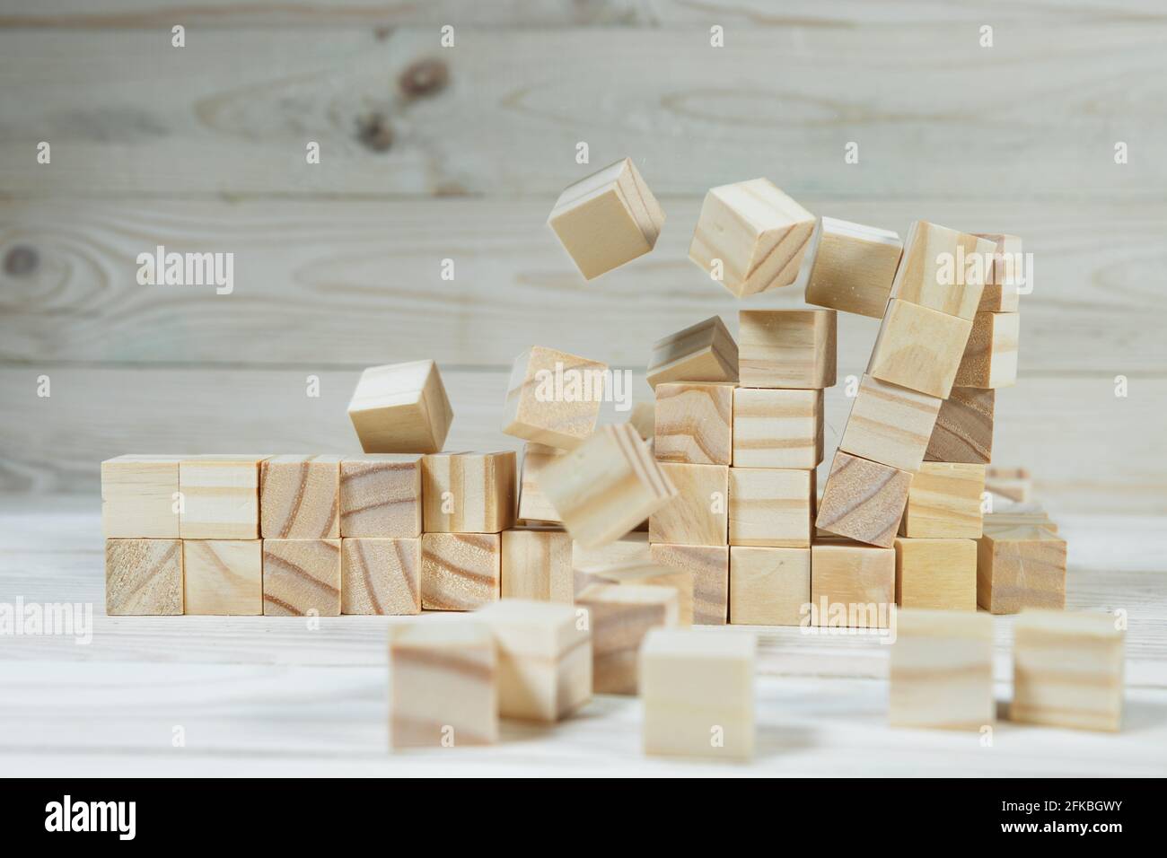 Business concept - Abstract geometric real floating wooden cube float ...