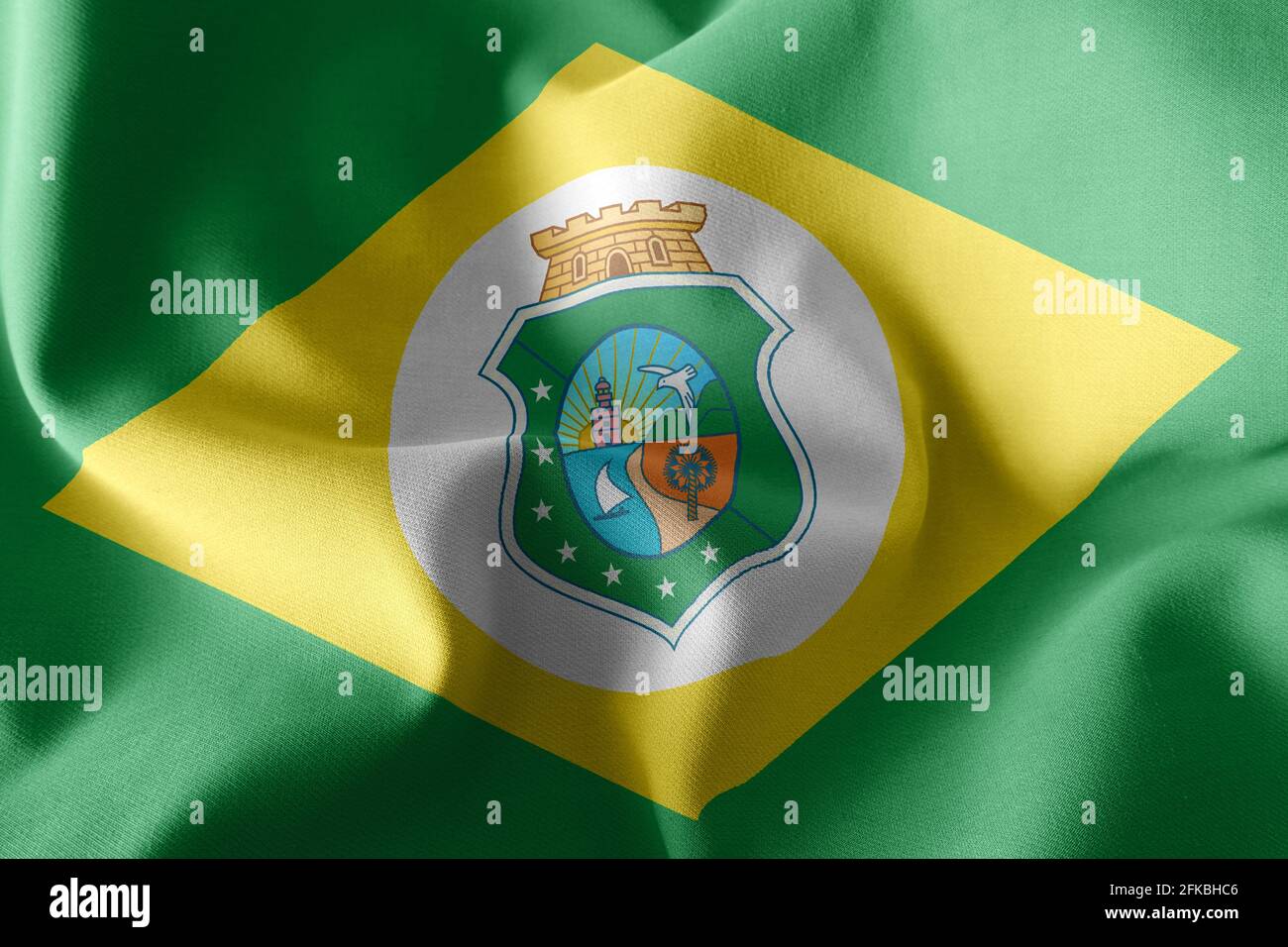 3D illustration flag of Ceara is a state of Brazil. Waving on the wind ...