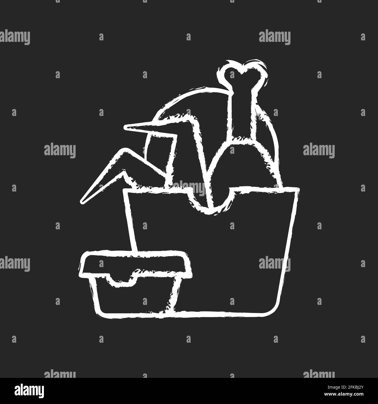 Takeaway fried chicken chalk white icon on black background Stock ...