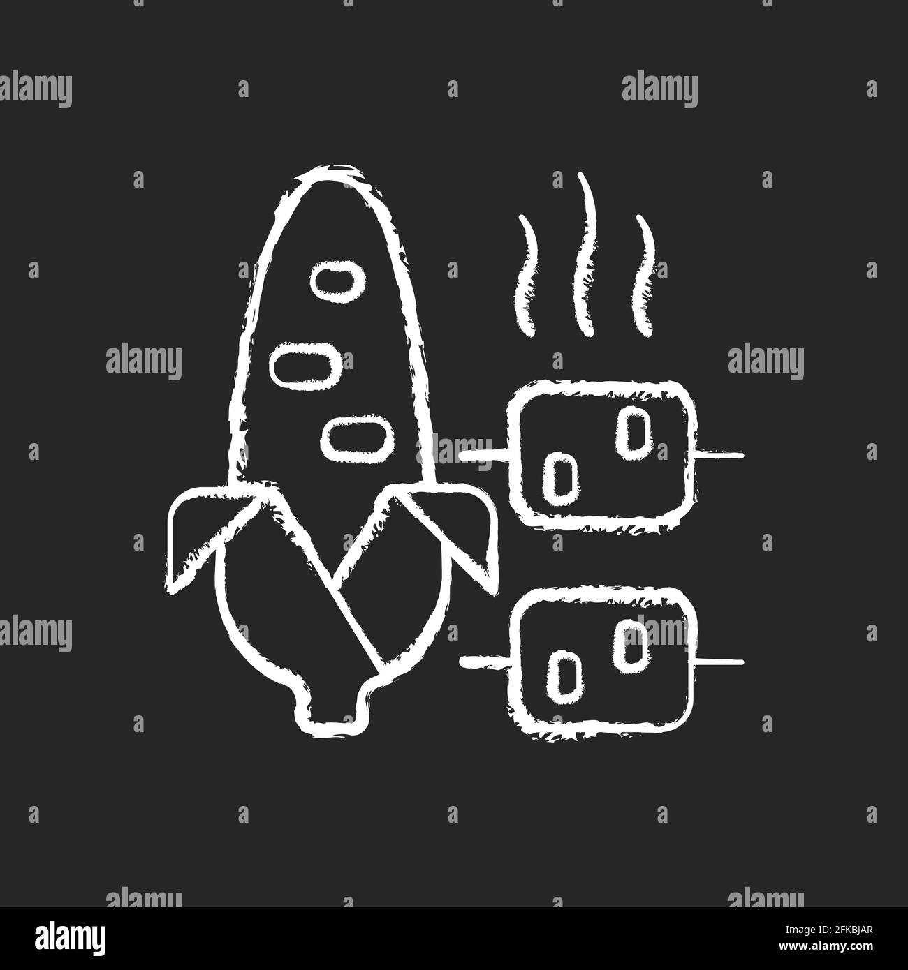 Boiled and grilled corn chalk white icon on black background Stock ...
