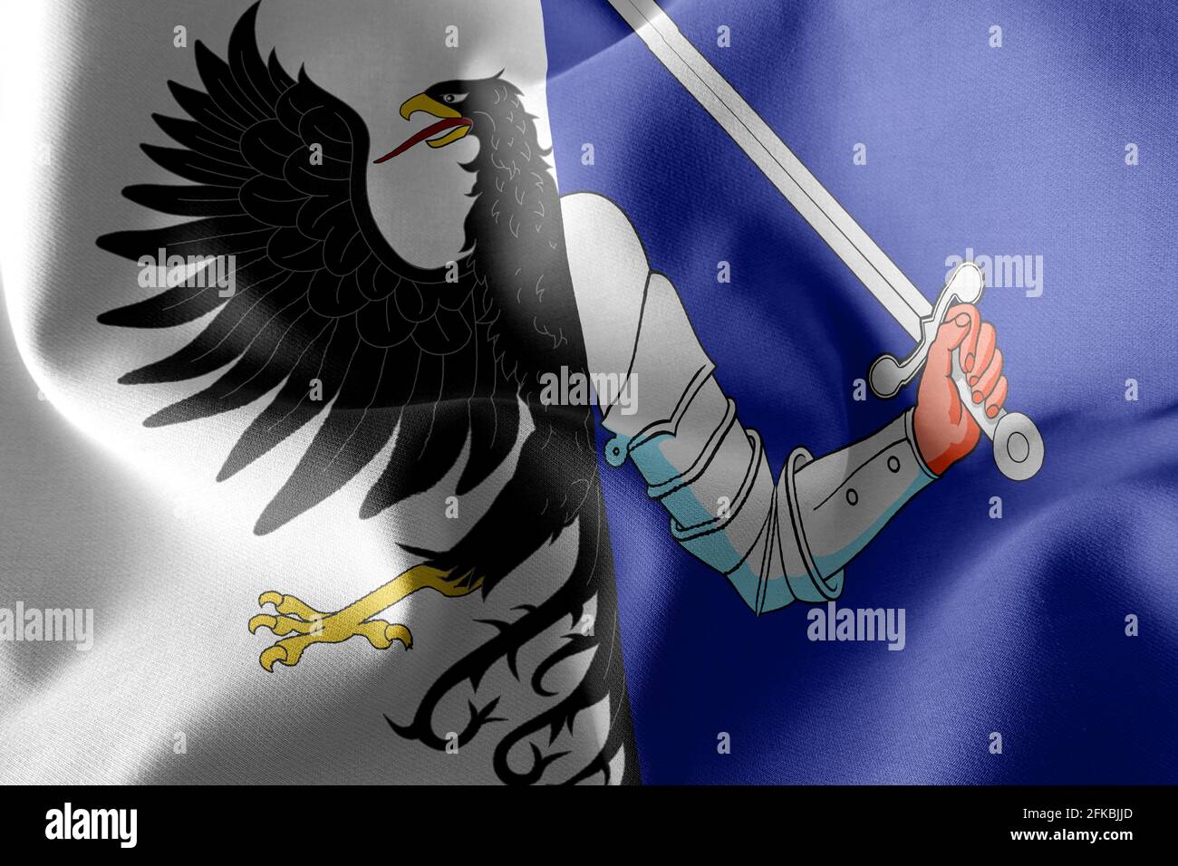 3D illustration flag of Connacht is a region of Ireland. Waving on the ...