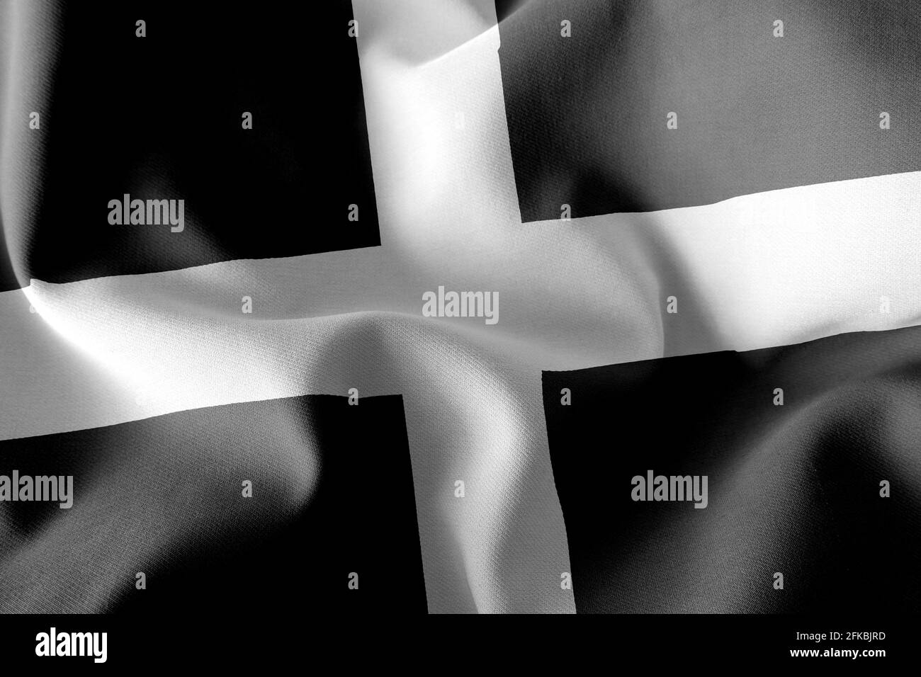 3D illustration flag of Cornwall is a county of England. Waving on the ...