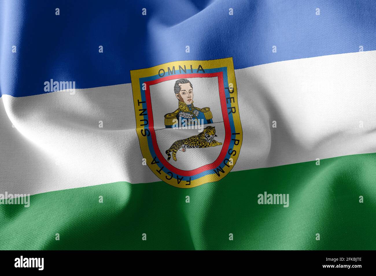 3D illustration flag of Cordoba is a region of Colombia. Waving on the ...