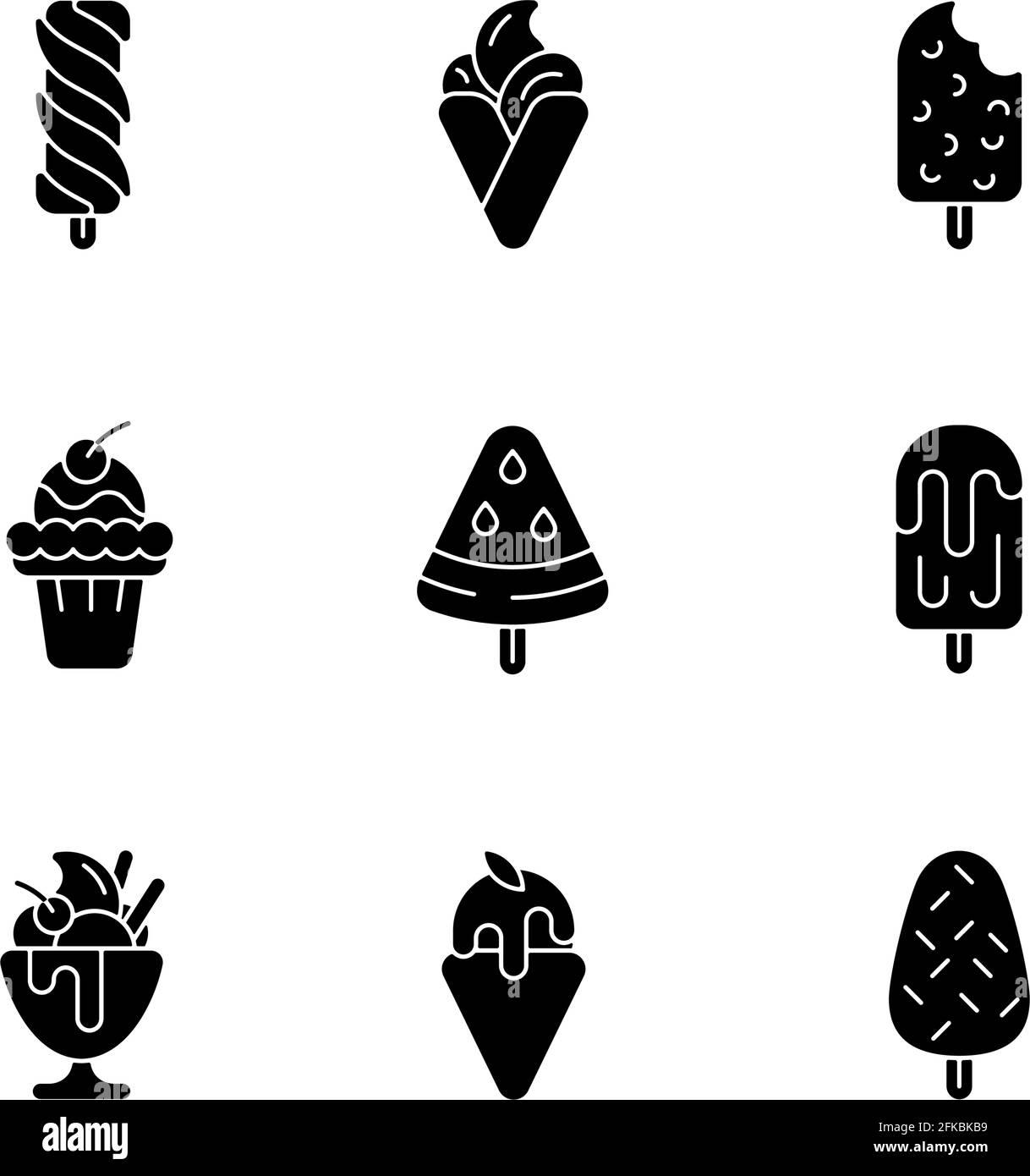 Ice cream variations black glyph icons set on white space Stock Vector ...