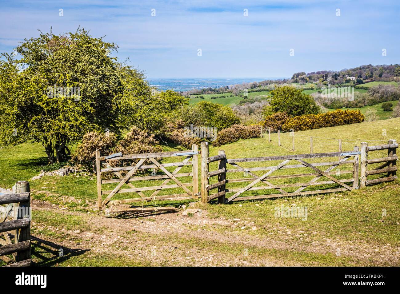 Spring view over rolling countryside in the Worcestershire Cotswolds ...