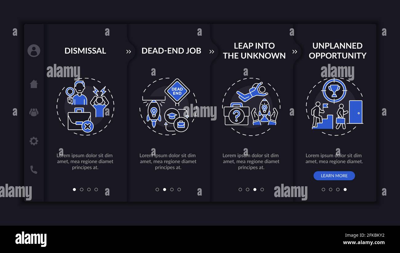 Job transition reasons onboarding vector template dark theme Stock ... Job transition reasons onboarding vector template dark theme Stock ...