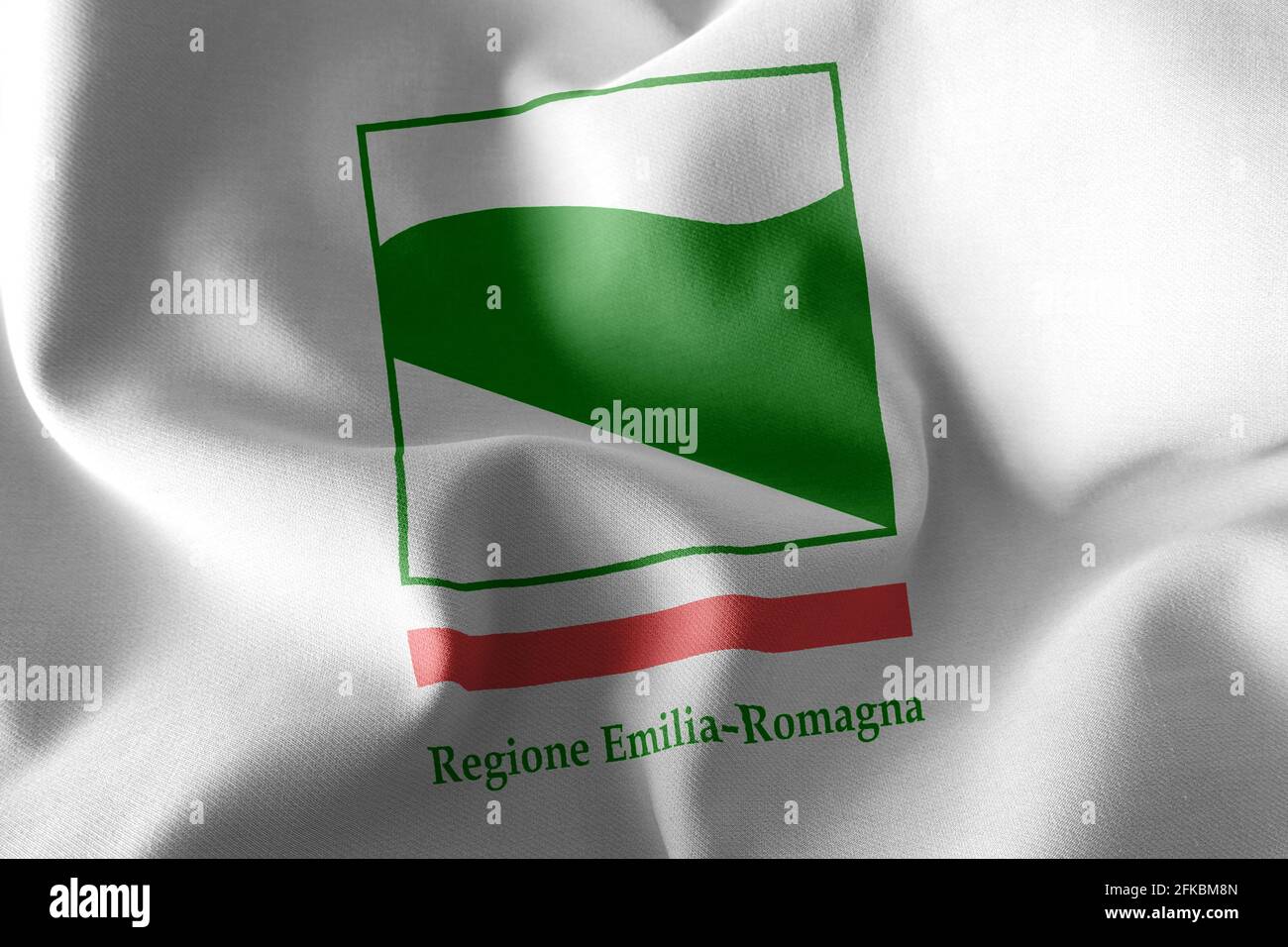 3D illustration flag of Emilia-Romagna is a region of Italy. Waving on ...