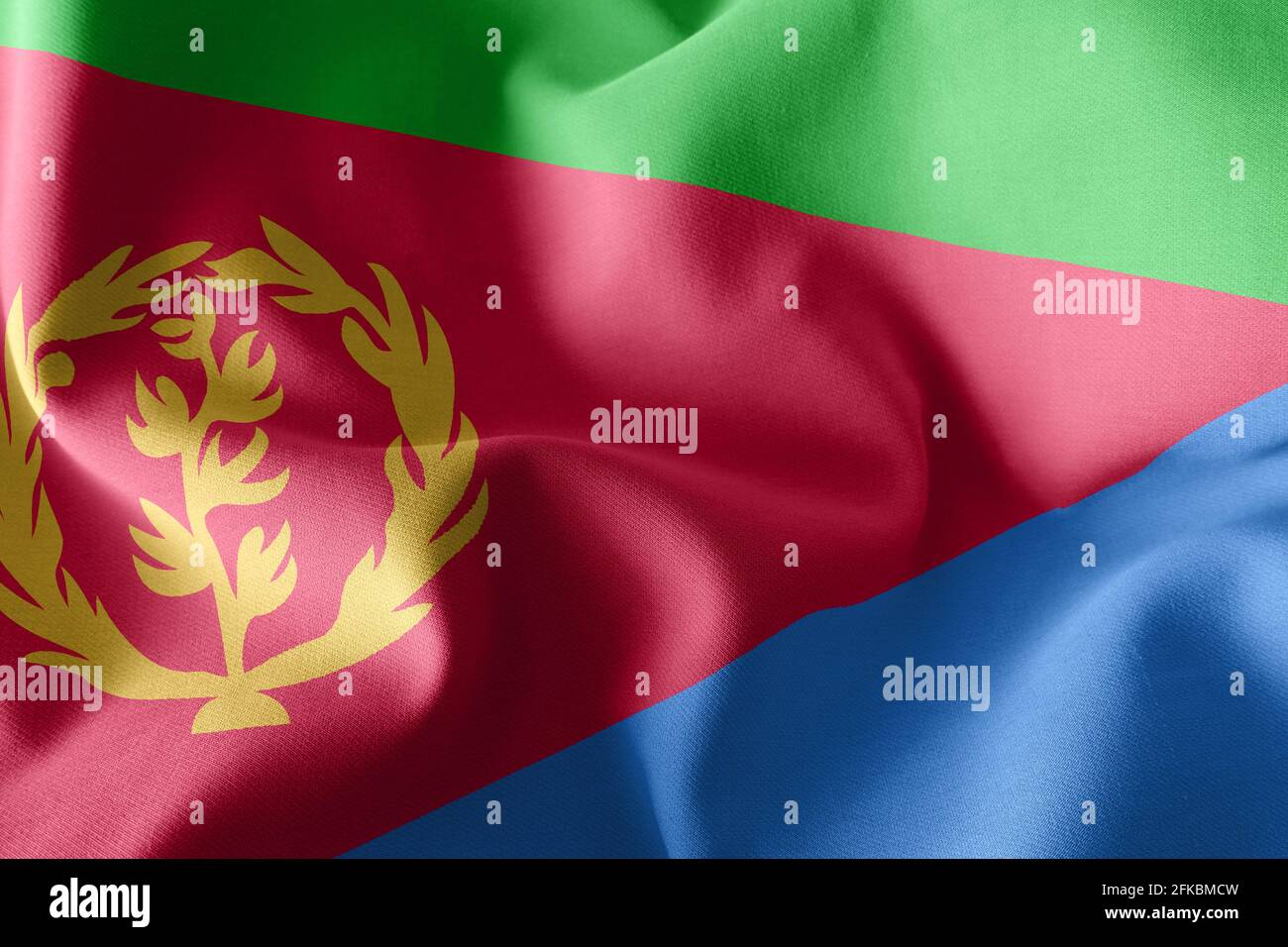 3d Illustration Closeup Flag Of Eritrea Waving On The Wind Flag