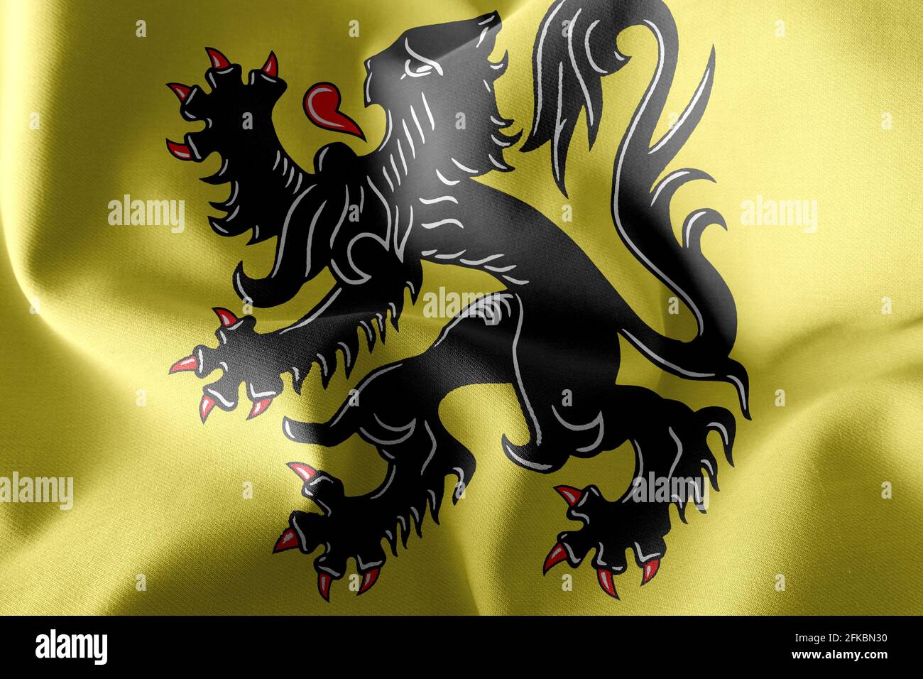 3D illustration flag of Flanders is a region of Belgium. Waving on the ...