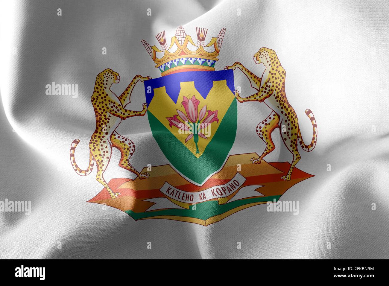 3D illustration flag of Free State is a region of South Africa. Waving ...