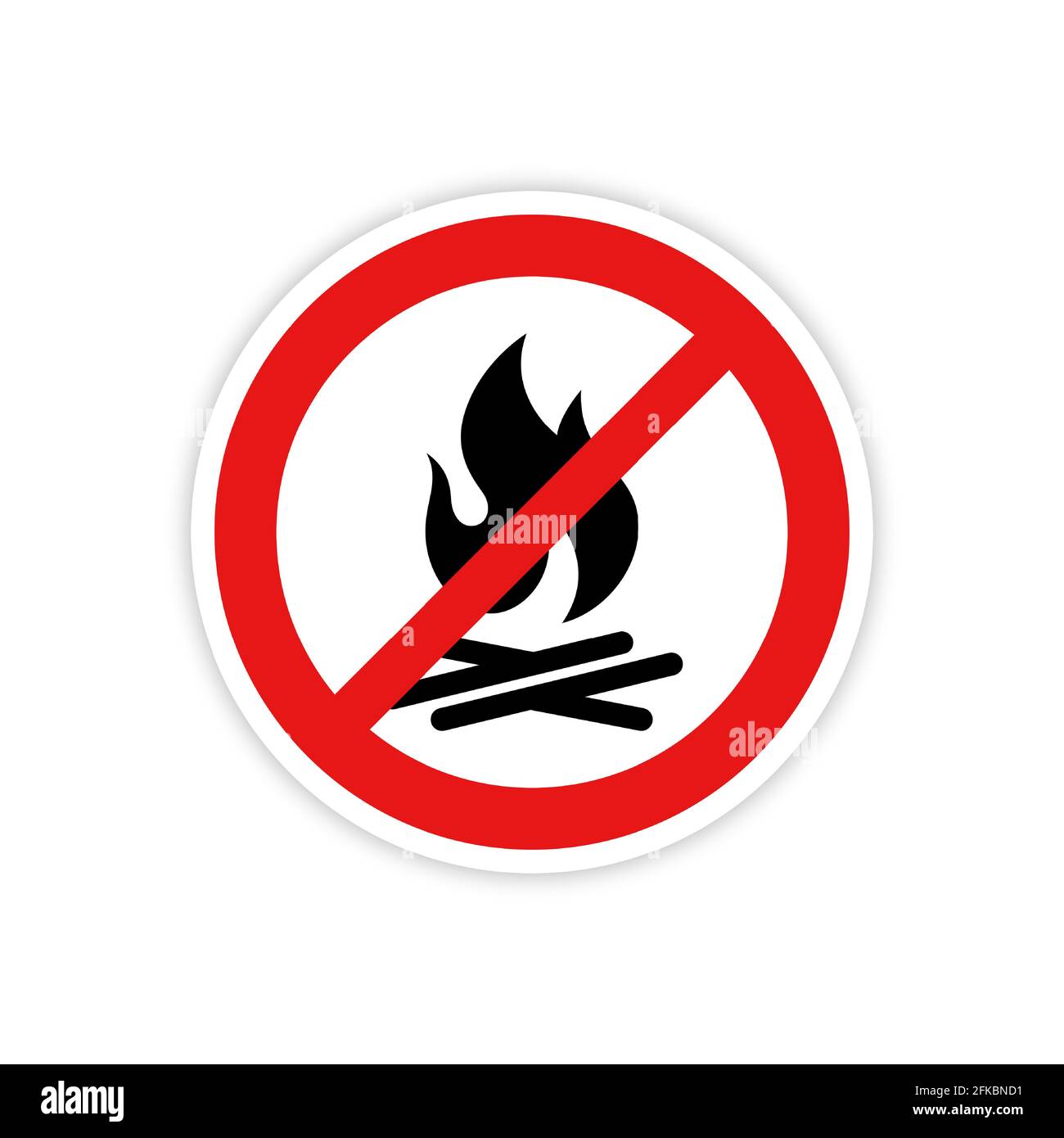 Prohibition sign with a campfire symbol is isolated on a white ...