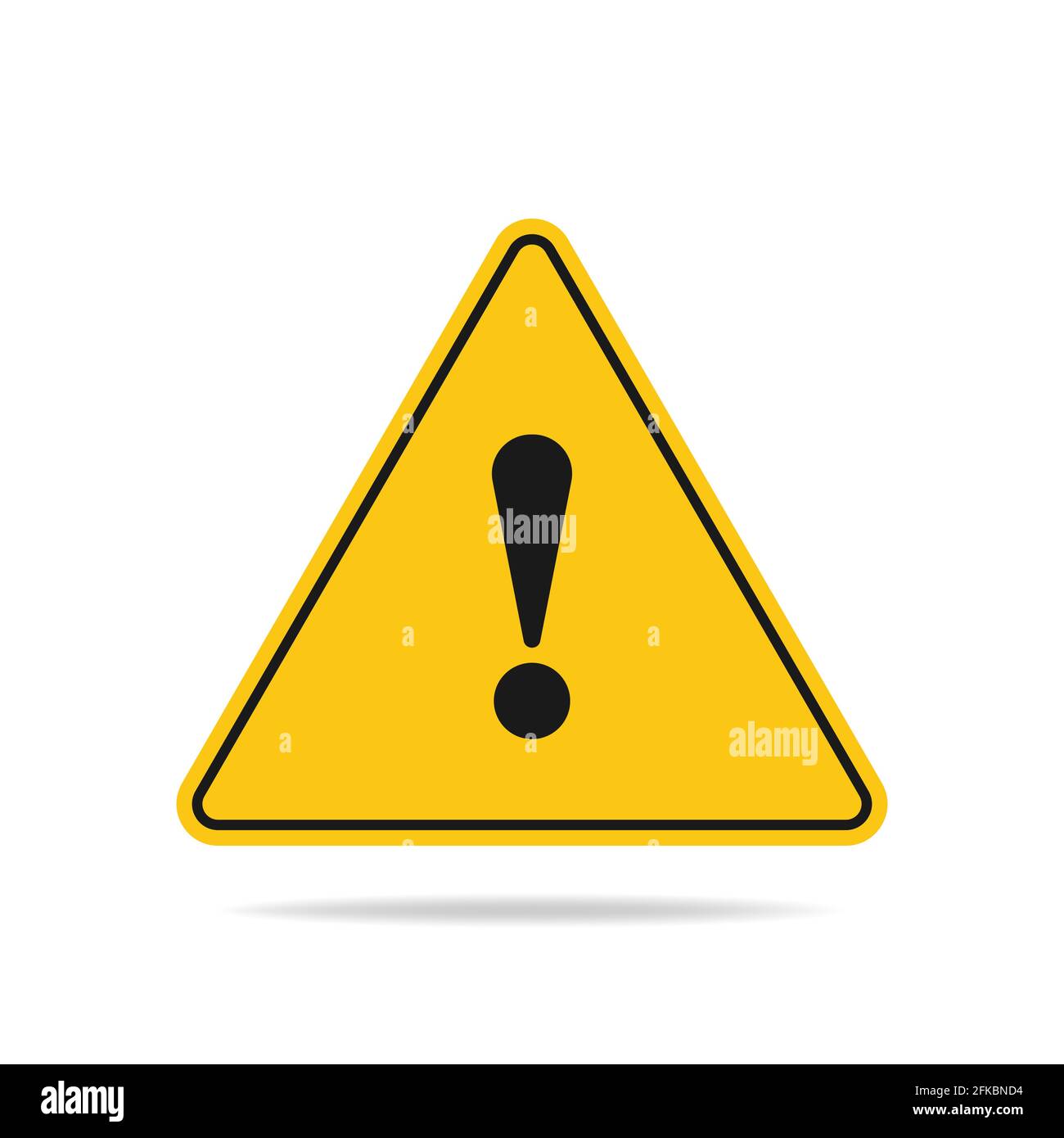 The yellow warning sign of an exclamation symbol is isolated on a white ...