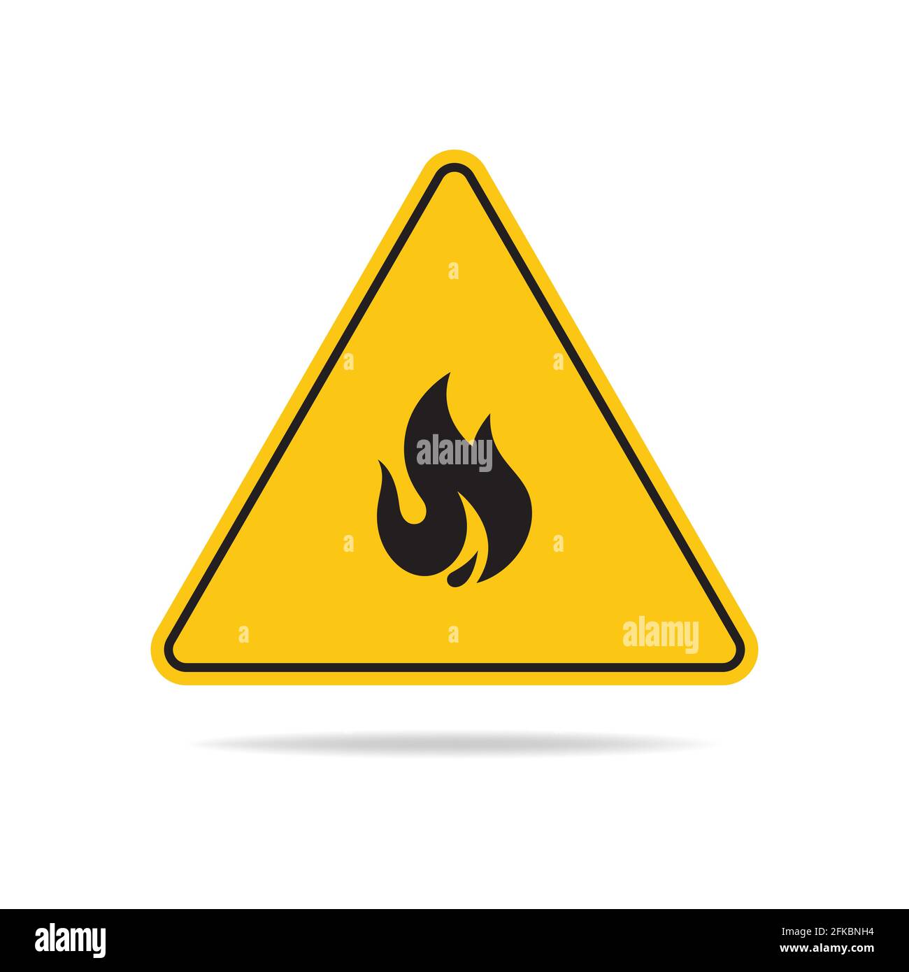 The warning sign with a flame symbol has a triangular form is isolated ...