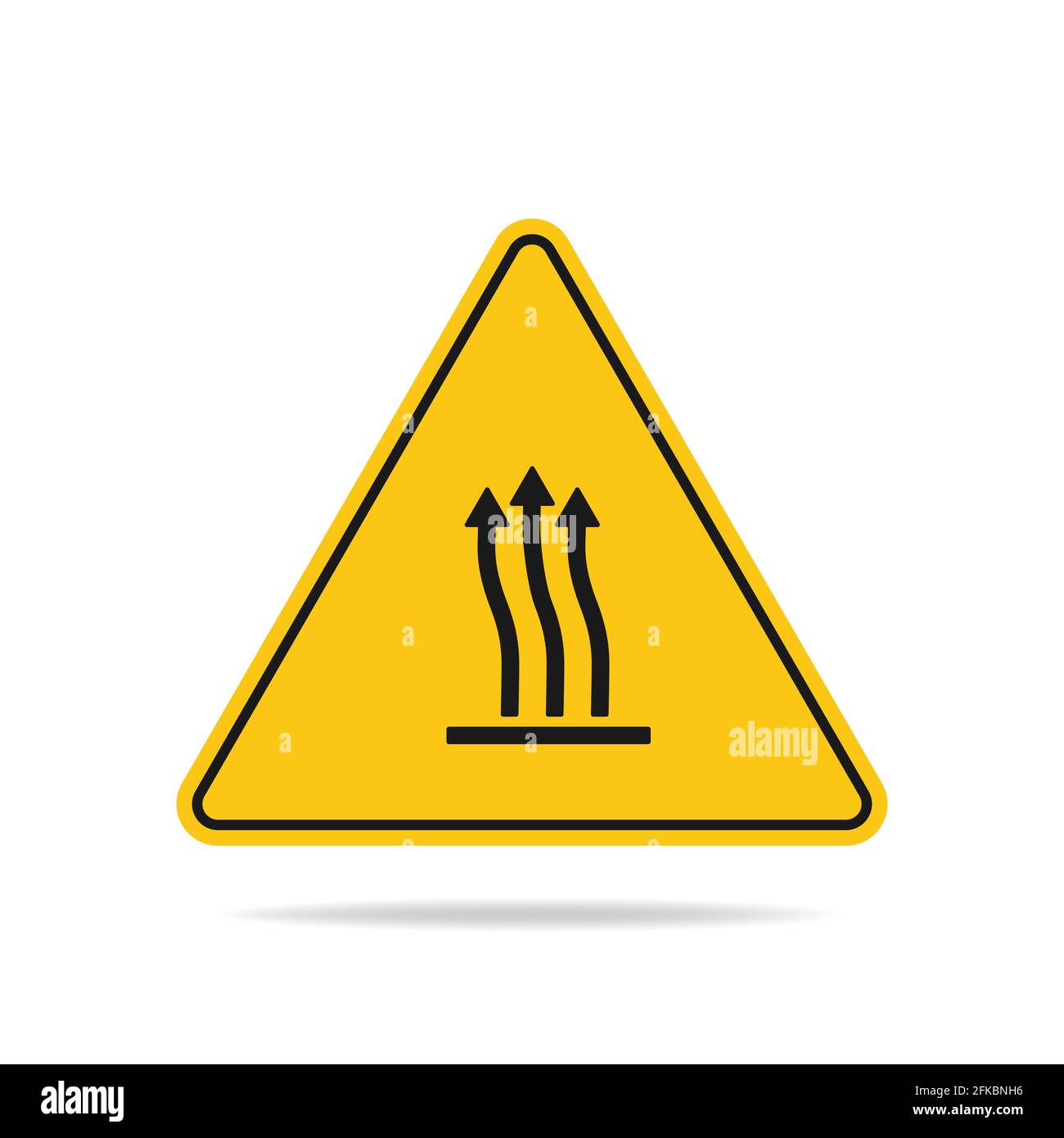 The yellow warning sign with a heat symbol is isolated on a white ...