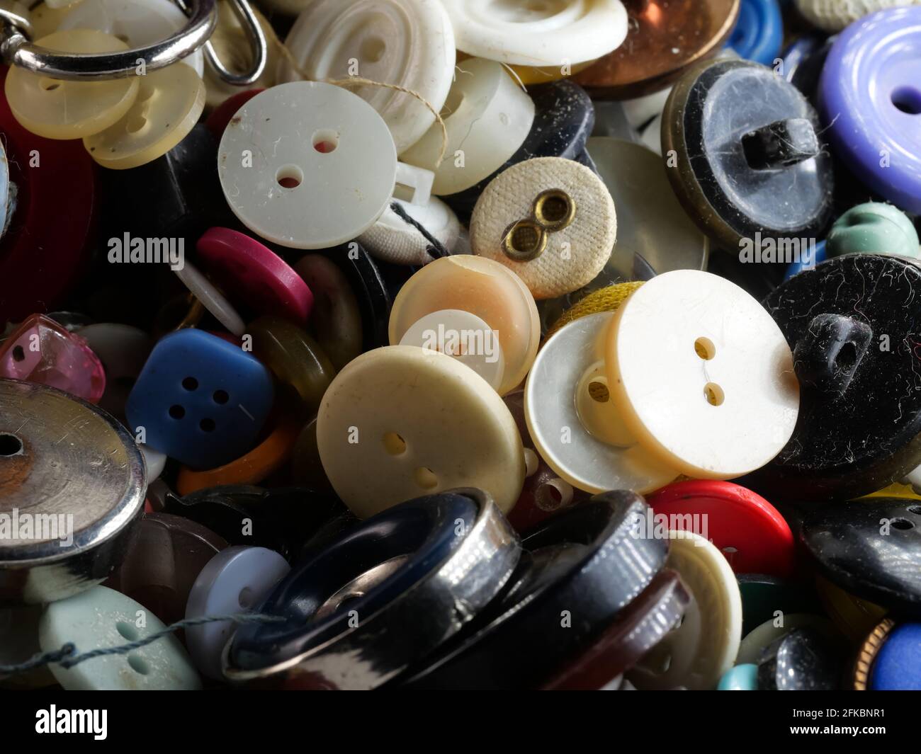 Collection of assorted spare clothes buttons. Macro. DOF Stock Photo ...