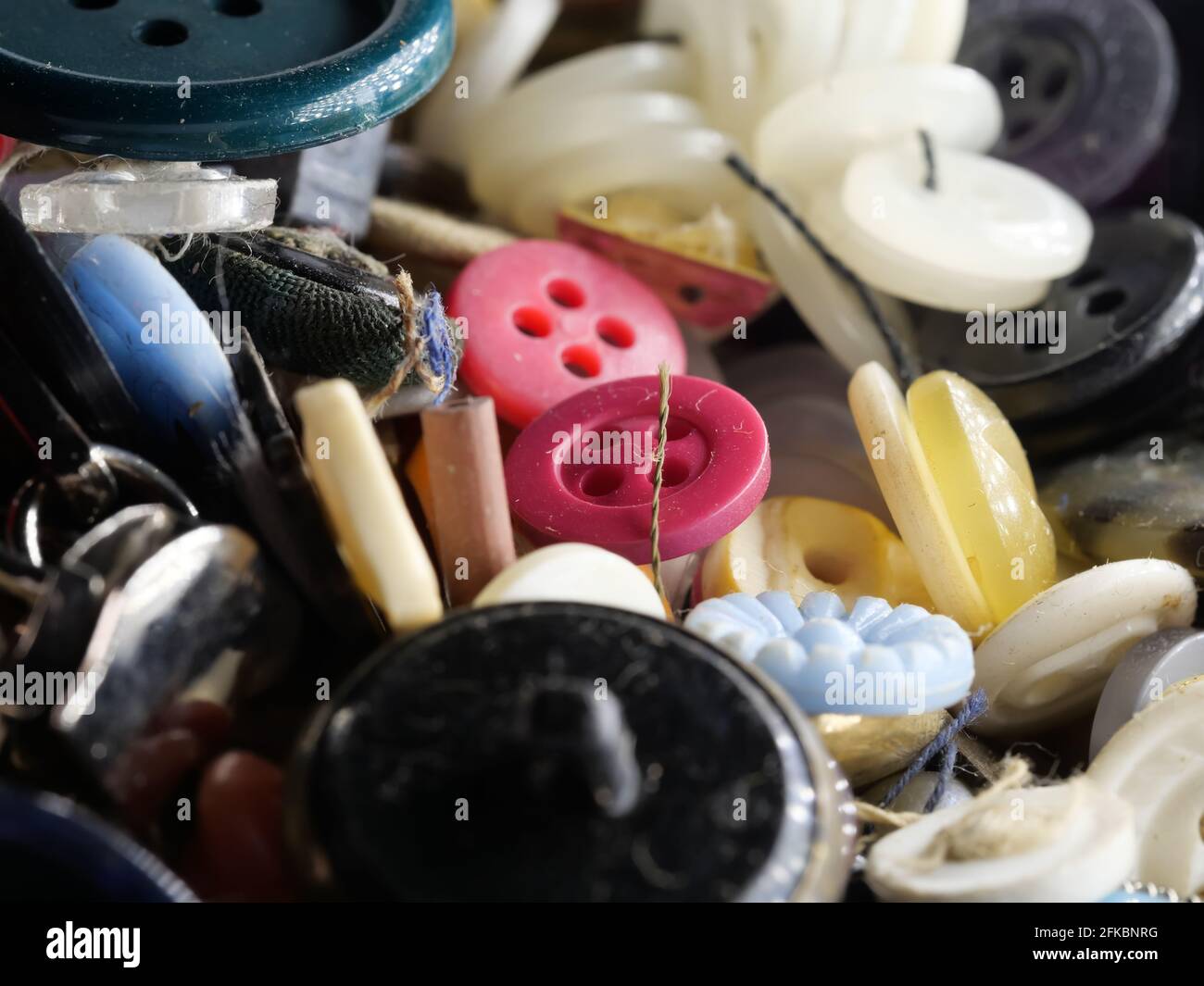 Collection of assorted spare clothes buttons. Macro. DOF Stock Photo ...