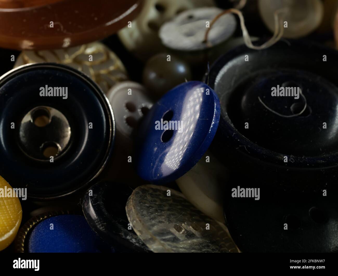 Collection of assorted spare clothes buttons. Macro. DOF Stock Photo ...