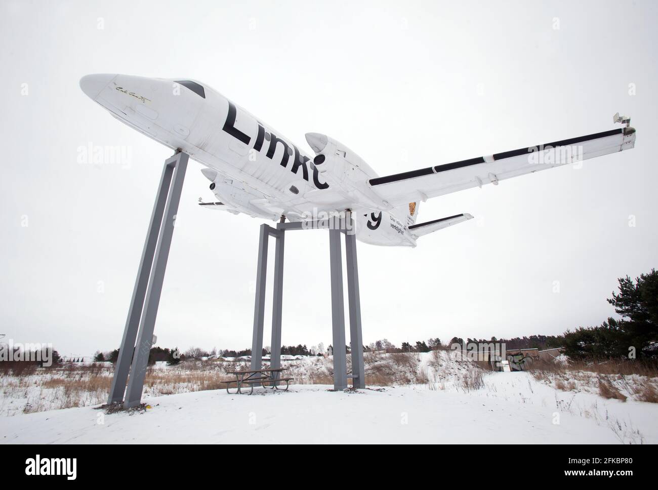 The Saab 340 aircraft along the E4 highway in Linköping. Saab 340 built ...