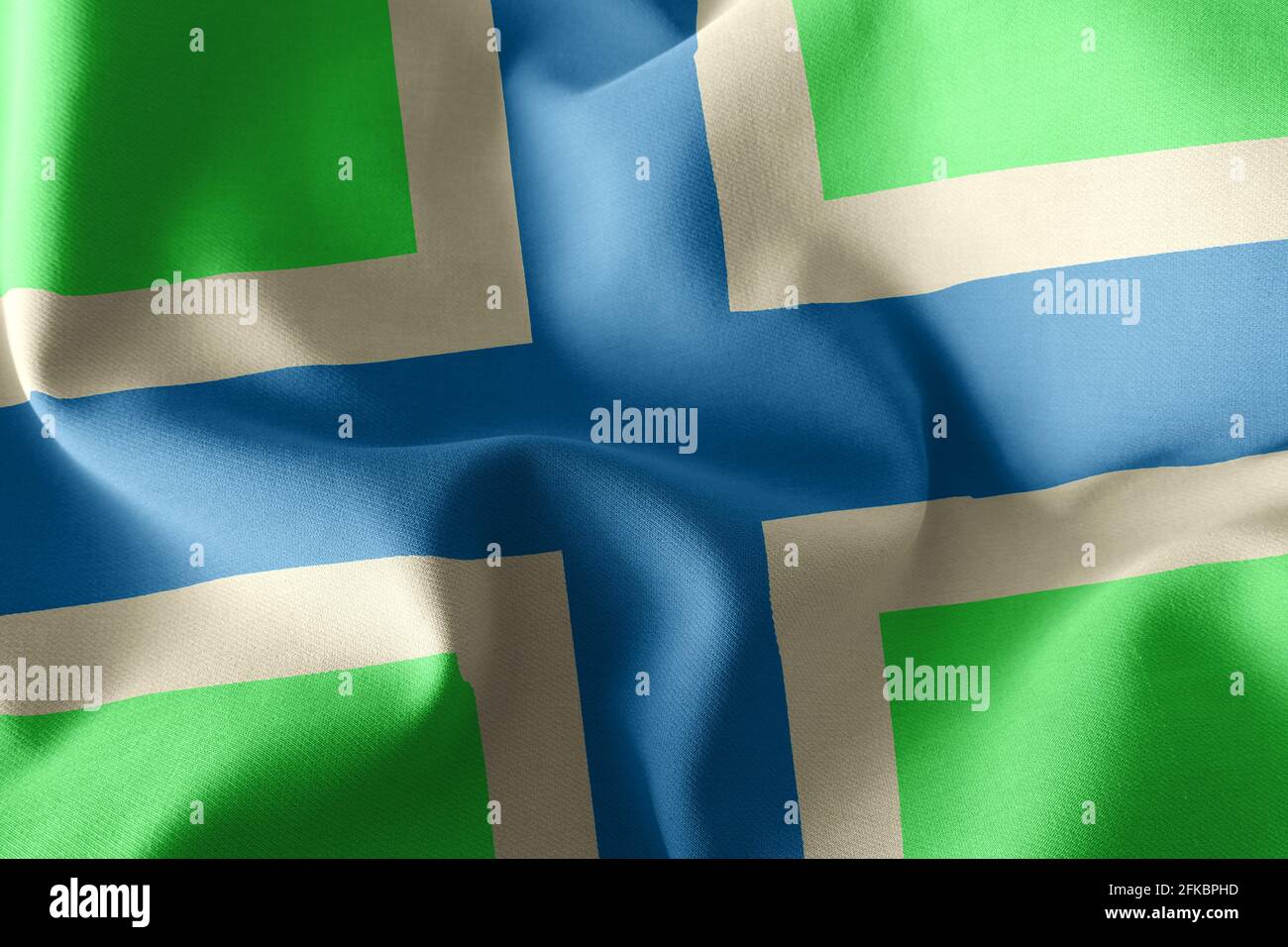 3D illustration flag of Gloucestershire is a county of England. Waving ...